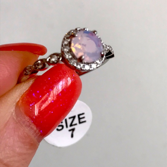 Jewelry | Hp Pink Opalescent Crystal Halo Ring Sz7 | Poshmark